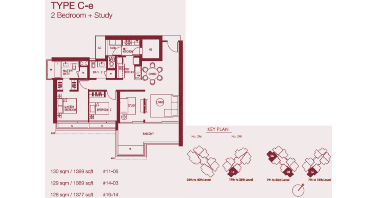 Concourse Skyline's Floor Plan | 2 Br + Study [C-e]