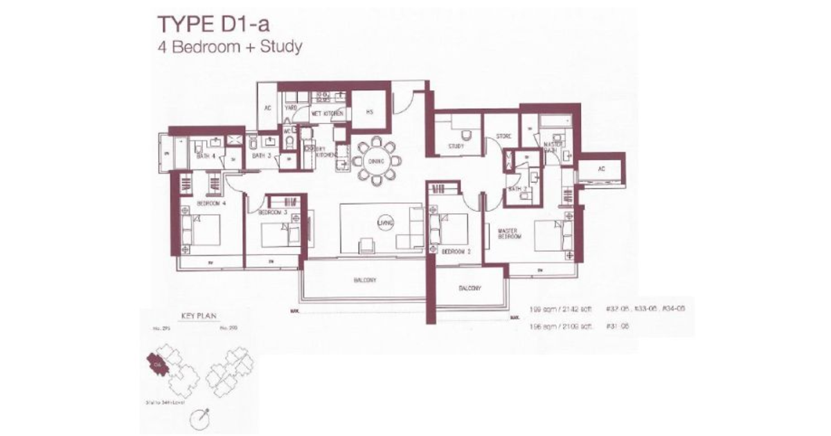 Concourse Skyline's Floor Plan | 4 Br + Study [D1-a]