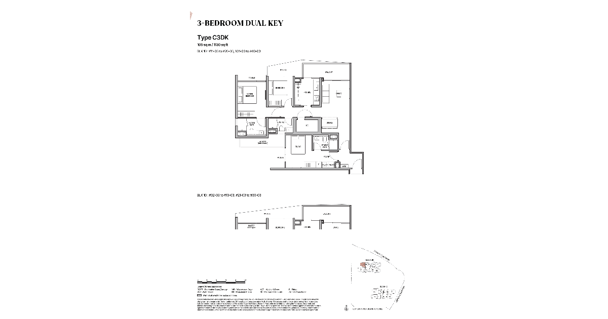 The Orie 艺景峰's Floor Plan | 3 Bedroom Dual-Key [C3DK]